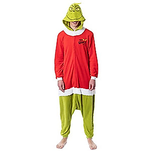 MJC International Mens The Grinch Santa Hooded Costume Union Suit One-Piece Pajama (Small) Multicolor