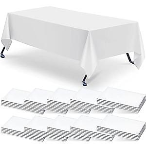 Jecery 50 Pcs Disposable Plastic Tablecloth 60 x 126 Inch Decorative Rectangle Table Cover Plastic Table Cloth for Indoor Outdoor Birthday Wedding Parties (White)