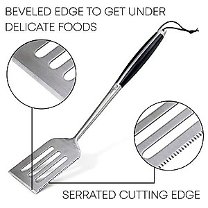 Grilling Accessories by Magnum Grill - 5 Piece BBQ Tools Set with 18" Grill Spatula, Tongs for Cooking, BBQ Grill Mat and 2X Strong Magnetic Hooks for Hanging on Barbeque - Heavy Duty Metal Grill Set