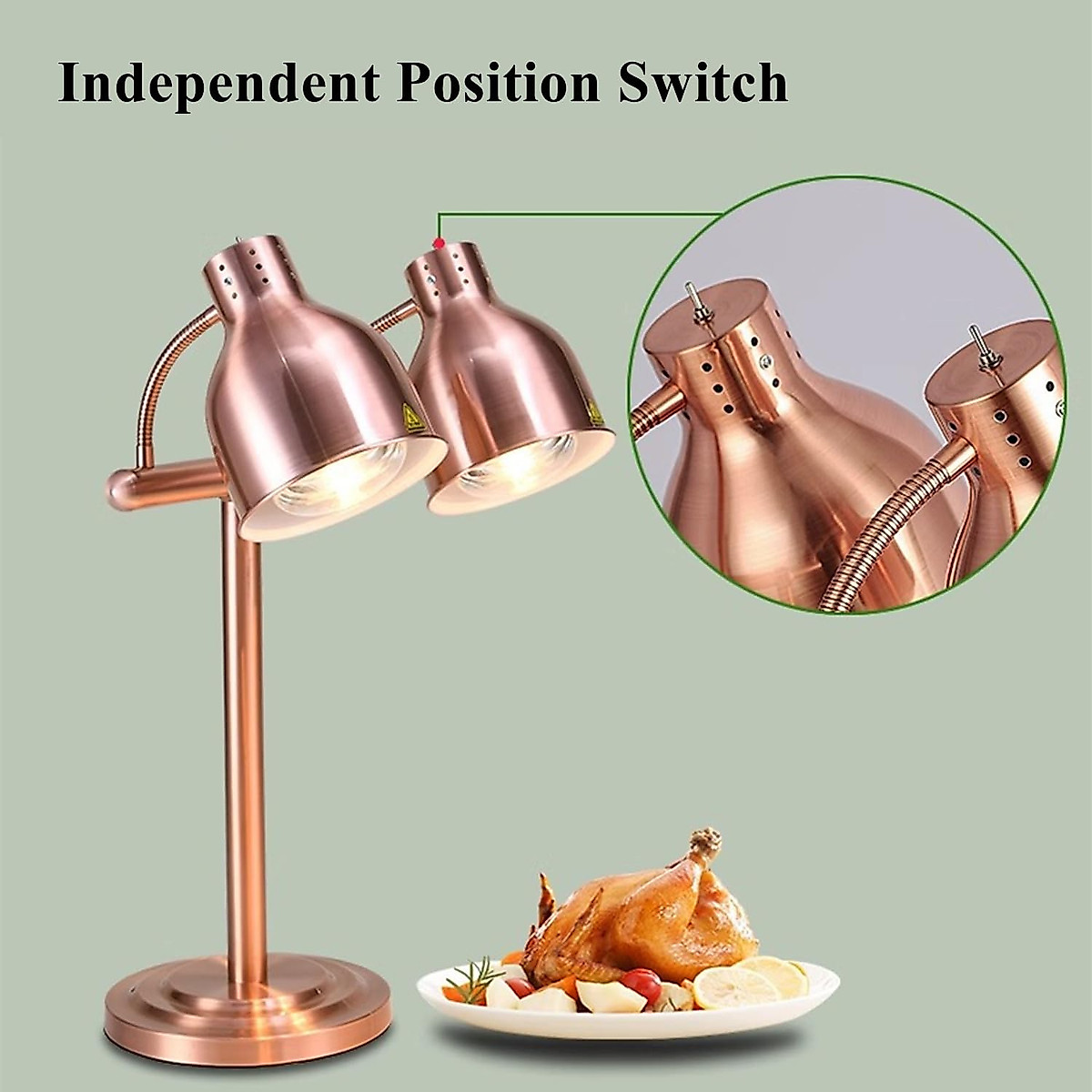 WTTTTW Food Heat Lamp Commercial 500W Portable Heat Lamp for Food, 2-Head Stainless Steel Food Heating Lamp, Catering Food Warmer Lamp for Kitchen Restaurant Cafeteria