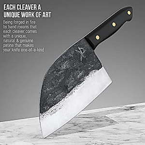 Kitchen perfection Meat Cleaver Kitchen Knife -Professional 7" Serbian Chef Knife –HandForged in Fire, High-Carbon Steel– Razor Sharp Cleaver Knife Chopping Knife w/Canvas Sheath,Unique Patina Looks