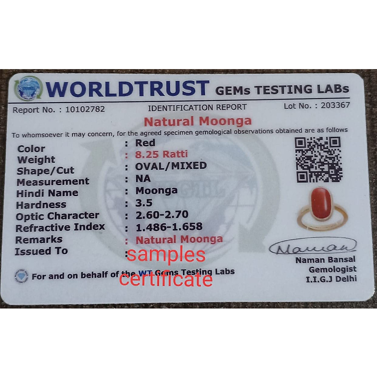 SirDaksh 5.00 Carat Natural Red Moonga Coral Ring For Women And Men