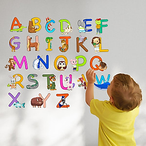 ABC Educational Wall Stickers for Kids - Animal Alphabet Wall Decals by Lipastick - Letters Wall Decals for Bedroom Girls Boys Baby Room Decoration Nursery Removable Wall Decals Peel and Stick