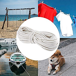 HAKZEON 164FT 1/4 Inch Cotton Rope, Natural Macrame Cord White Clothesline Heavy Duty All Purpose Rope for Wall Hanging, Plant Hanger, DIY Cotton Rope Basket, Crafts, Knitting and Wall Tapestries