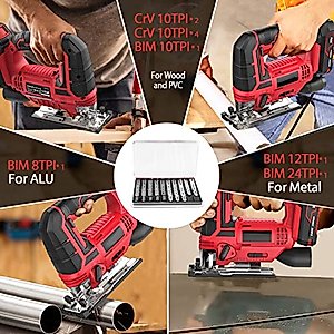 Jigsaw, 20V Cordless Jig Saws with LED, 10Pcs Blades, 4 Orbital Settings, Variable Speed, ±45° Bevel Cutting, Scale Ruler, Tool-free Blade Changing, Battery & Carrying Bag & Fast Charger Included（A）