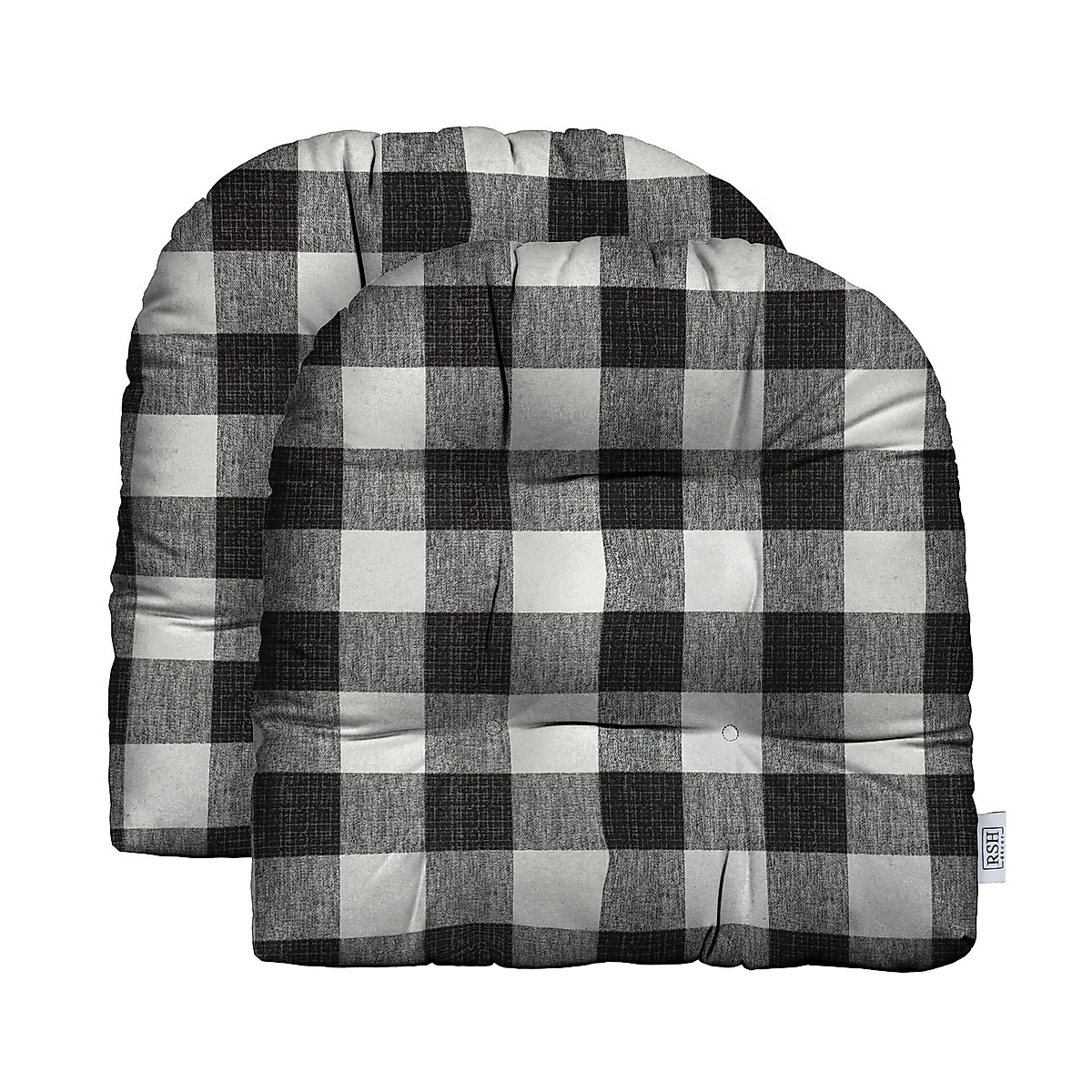 RSH DECOR: Tufted U-Shape Wicker Seat Cushions Set of 2 | 19” x 19” | All-Weather Spun Fabric | Water-Resistant | Outdoor Chair Cushions for Patio Furniture | Black Buffalo Plaid