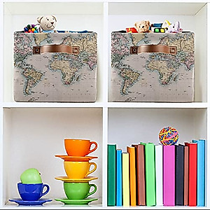 World Map Theme Storage Basket Set of 1 Organizer Storage Bin Foldable Storage Box with Handles for Home Nursery Clothes