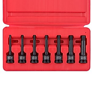 NEIKO 01130B 3/8" Drive Allen Socket Set, 7 Piece, 3 Inch, 3/8” Impact Hex Bit Socket Set, Metric Hex Driver 4 mm to 12 mm, Chrome-Moly Cr-Mo Impact Grade