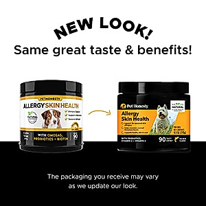 PetHonesty Allergy Skin Health - Fish Oil for Dogs Omegas, DHAGold, Flaxseed, Probiotics for Itch-Free Skin, Shiny Coats, Helps Reduce Shedding, Soft Chews for Healthy Skin & Coat - 90 ct (Salmon)
