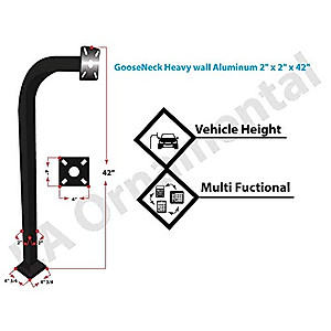 Aluminum Gooseneck Pedestal Keypad Stand Access Control Pedestal mounts gate keypad mounting Post 2" x 2" x 42" (Black)