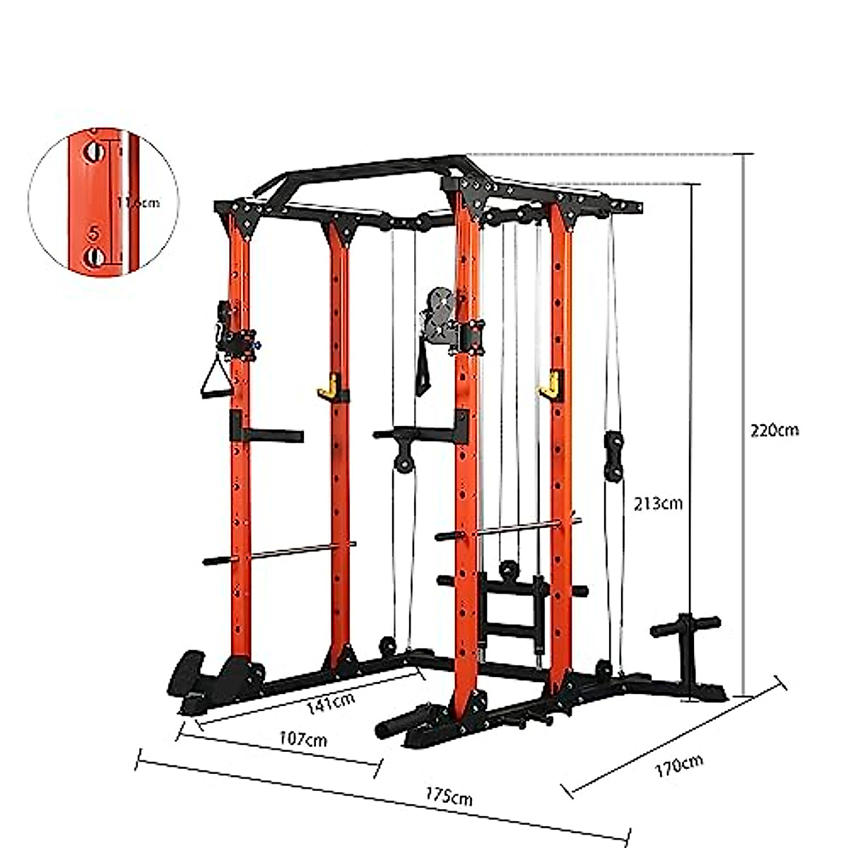 HAUSHECK Squat Rαck with Pull Up Bar, LAT Pulldown, Weight Cαge, Cable Crossover, J-Hooks, Dip Handles, 1400lbs Power Cage with Training Attachment, Multi-Functional Powēr Racks for Home Gym, Orange A