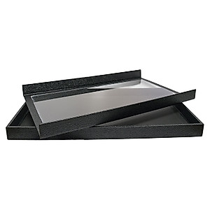 Novel Box Detachable Magnetic Lid Acrylic Black Jewelry Display Case 14.75X8.25X1.15 + Custom NB Pouch