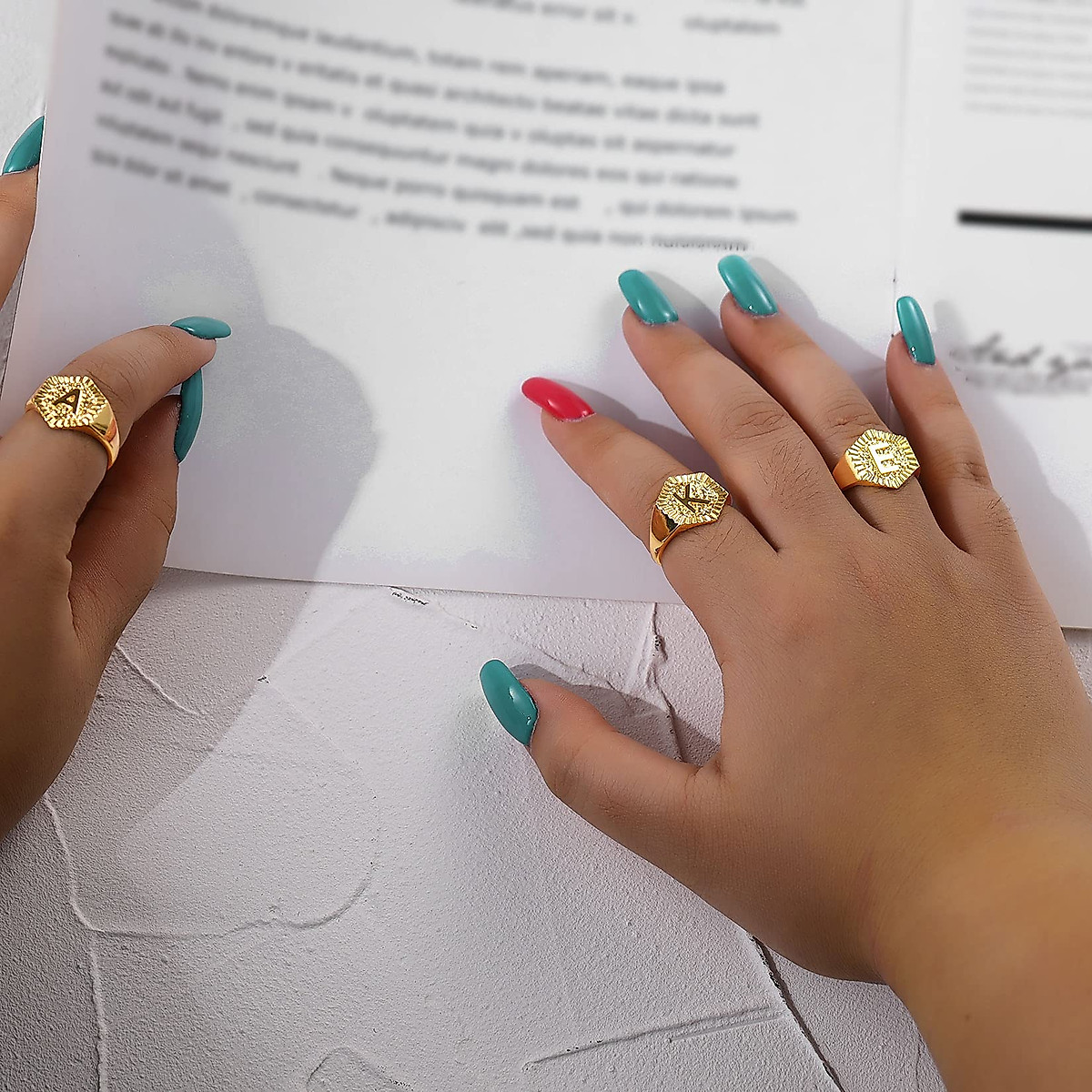 U7 Wedding Band Resizable Knuckle Ring Cool Gold Plated Party Jewelry Copper Fashion Hexagon Singet Ring for Women with Letter J