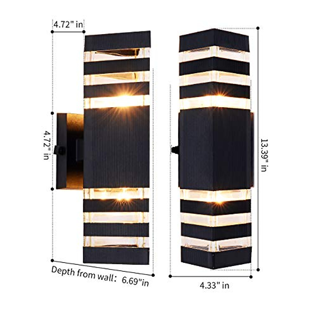 Outdoor Wall Light with Dusk to Dawn Sensor Photocell Waterproof Aluminum Housing with Acrylic, Up and Down Porch Light Modern Exterior Light Fixture for Front Porch, Patio, Garage, Black