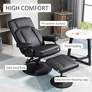 HOMCOM Swivel Recliner, Manual PU Leather Armchair with Ottoman Footrest for Living Room, Office, Bedroom, Black