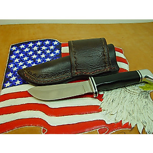 Cross Draw Knife Sheath for Buck 103 Knife, Leather Fixed Blade Knife Holder, Dyed Dark Brown