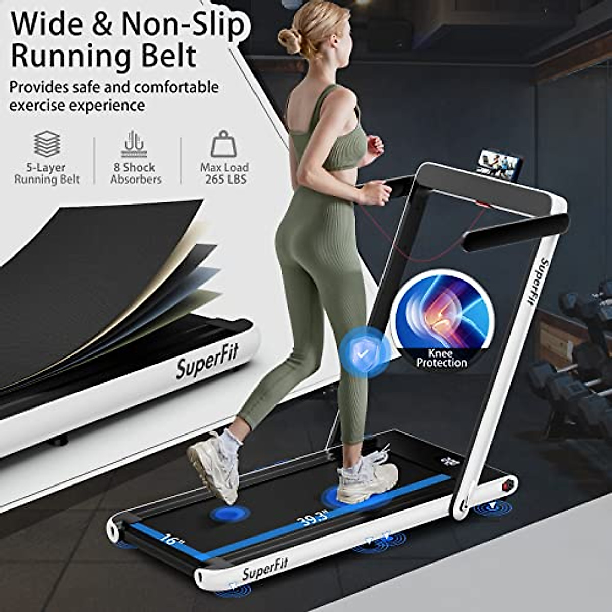 Goplus 2 in 1 Under Desk Treadmill, 2.5HP Superfit Folding Treadmills for Home Office w/Smart APP, Remote Control, LED Display, Bluetooth Speaker, Foldable Walking Jogging Machine (White)