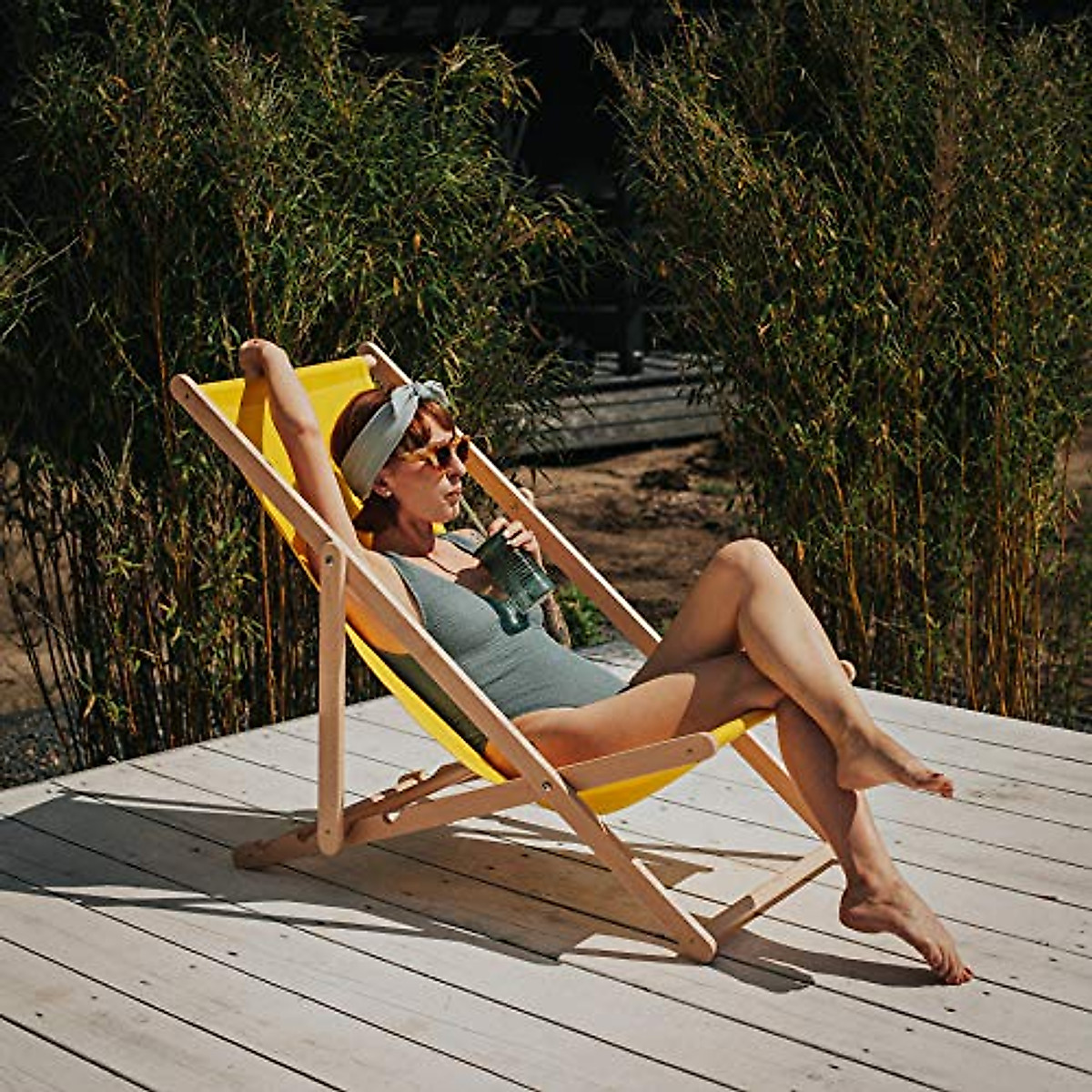 Holtaz Premium deckchair in Beech Wood, Garden and Balcony, Thick slats, Waterproof, Resistant, Load up to 130 kg.