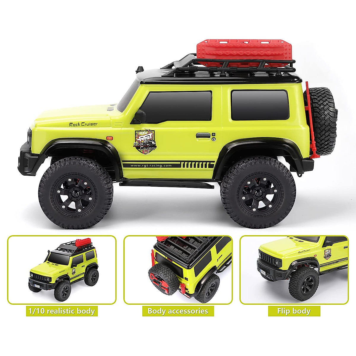 roadwi RGT RC Crawler 1:10 4WD Off-Road Truck Rock Cruiser RC 136100V3 Hobby RC Car Toy Car for Adults (Fluorescent Green)