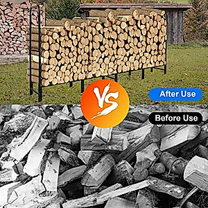 Audessy 8ft Firewood Rack Outdoor, Heavy Duty Steel Fireplace Wood Stacking Rack Log Holders for Firewood Outdoor, Black