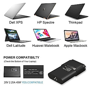 45W USB C Adapter Power Charger for DELL XPS 11 12 9250; Dell XPS 13 9360 9365 9370 9333 9380,Latitude 7275 7370 5175 5285 5290-2in1 7390-2in1,LA45NM150,0HDCY5,04RYWW