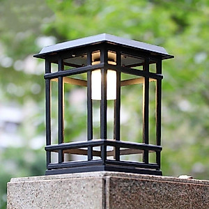 ZMY IP55 Exterior Solar Retro Column Lamp Outdoor Rainproof Aluminum Post Light Lawn Garden Home Landscape Pole Lantern Waterproof Door Pathway Illumination
