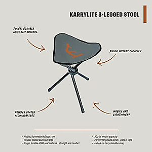 Half Rack Karrylite 3 Legged Stool - Mobile Fold-Out Tripod Seat Portable for On-The-Go - Hunting Stool for Up to 300 Lbs - Strong, Compact Camping Stool w/Shoulder Strap - Perfect for Ground Blinds