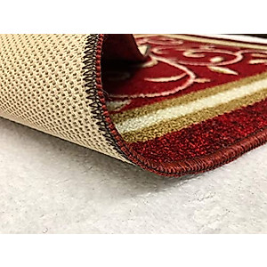 Stair Treads Non-Slip Landing Mat- Skid Resistant Rubber Back Landing Rug - Beautiful Design Landing Mat for Bottom of Stairs - Floormat - Doormat (20" x 30") Floral Red