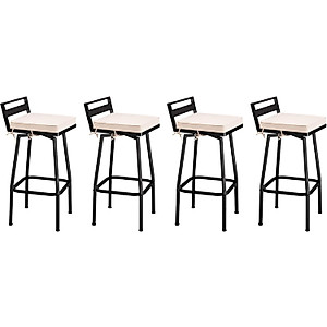 Lovinouse 27" Height Low Back Swivel Bar Stools with Cushion,Outdoor Patio Wrought Iron Chair Set,Outside Metal Bar Chair, Height Barstool for Bistro Lawn,Garden, Backyard,Indoor,Set of 4,Load 330LBS
