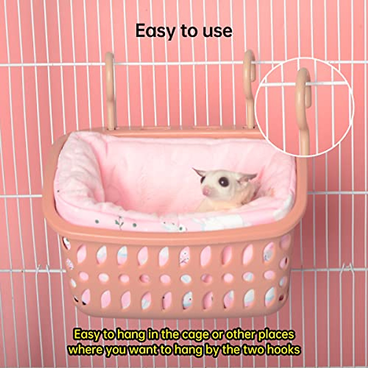 LEFTSTARER Rat Hammock Bed for Hamster Sugar Glider, Warm and Soft Hanging Basket Bedding, Accessories Toys Rat, Squirrel, Hedgehog, Lizard, (Small, 1. Orange Box Goat Bear) (DFSA-122)