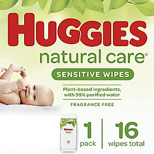 Huggies Bundle - 12 Pack of Natural Care Unscented Baby Travel Wipes 16ct. Each