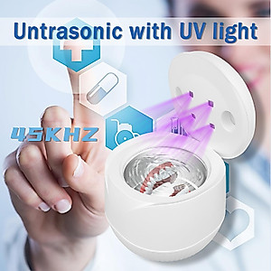 Ultrasonic Retainer Cleaner Machine - 45kHz Deep Cleaning for Dentures, Aligners, Mouth Guards, Whitening Trays, Toothbrush Heads, and Braces 200ML Portable Ultrasonic UV Retainer Cleaner for Dentures