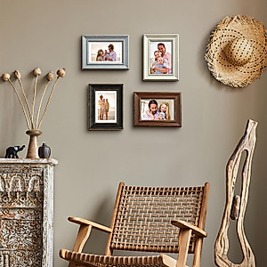 4x6 Picture Frames Set of 4, Rustic Farmhouse Photo Frame with Tempered Glass, Distressed Vintage Frame Bulk 3.5x5 With Mat and 4x6 Without Mat for Wall Mount or Tabletop Display, Home Office Gift
