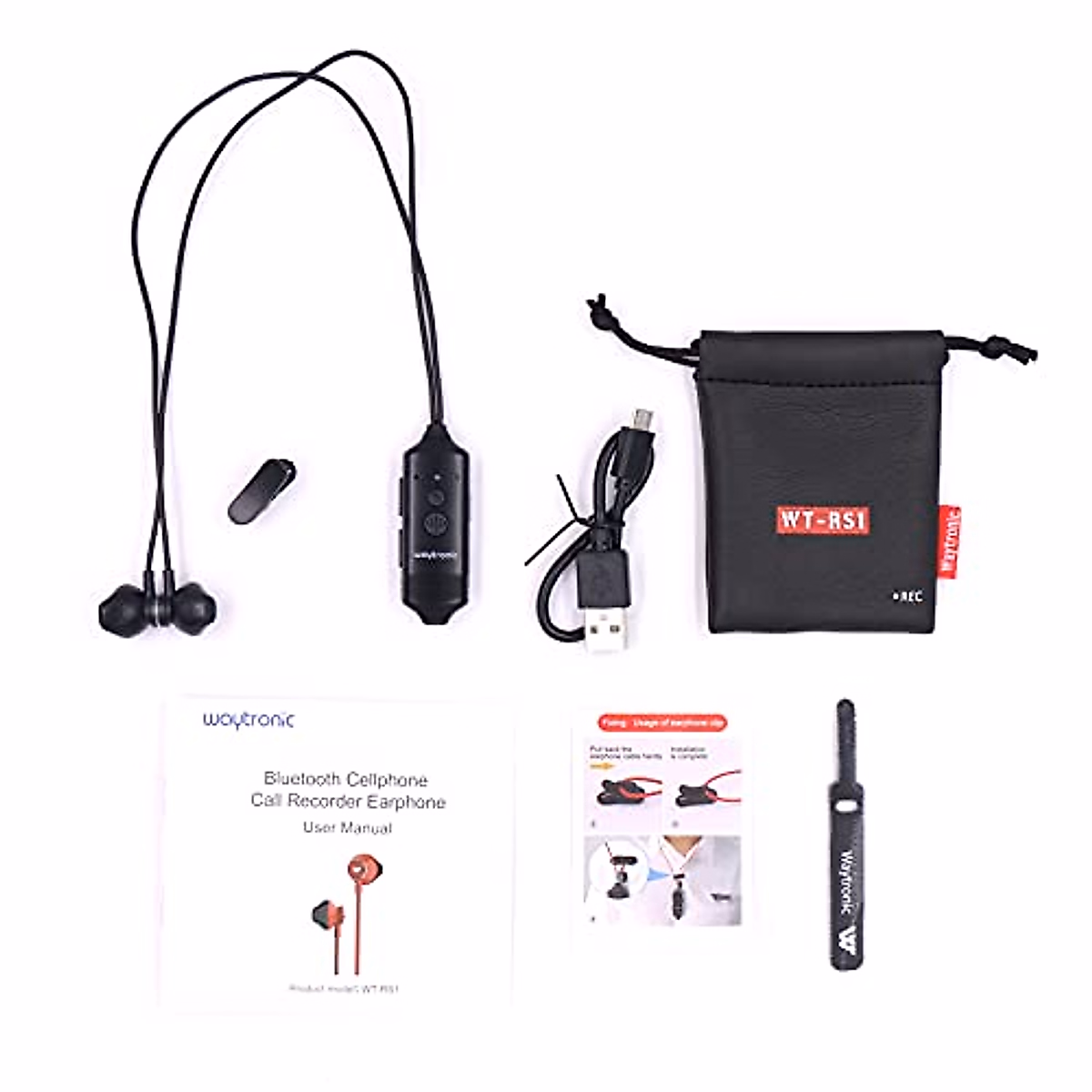 Waytronic Bluetooth Call Recording Headset Mobile Phone Call Recording Equipment Phone Call Recorder Earphones for iPhone and Android (Black)