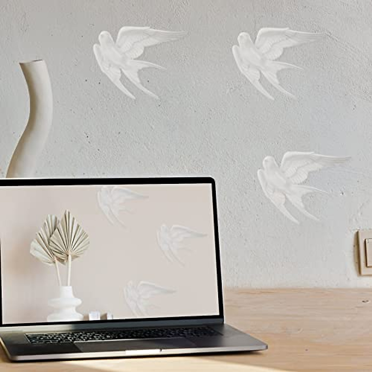 Metal White Sparrow Wall Decor: Large Flying Bird Wall Art Swallow Wall Mount Hanging Figurine 3D Aninal Sculptures for Garden Home Bedroom Living Room