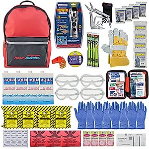 Ready America 72 Hour Deluxe Emergency Kit, 4-Person 3-Day Backpack, First Aid Kit, Survival Blanket, Power Station, Emergency Food, Portable Disaster Preparedness Go-Bag for Earthquake, Fire, Flood