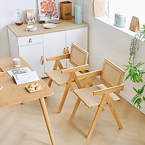 Furlide Rattan Dining Chairs Set of 2, Modern Mid Century Accent Chairs, Comfy Armchairs, Outdoor Rattan Chairs with Armrest for Bedroom Living Room Reading Room Dining Kitchen