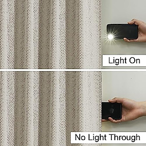 OVZME 100% Blackout Curtains 84 Inches Long 2 Panels for Bedroom, Full Light Blocking Beige Textured Thermal Insulated Window Curtain Drapes Noise Reduce, Rod Pocket &Back Tab, 42 X 84 Inch, Beige