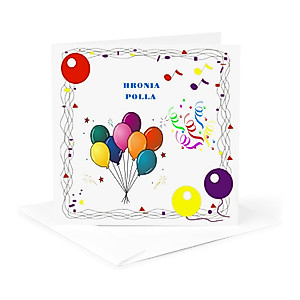 Image of Happy Birthday In Greek With Balloons Confetti - Greeting Card, 6 x 6 inches, single (gc_223455_5)