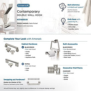 Amerock H37003G10 | Emerge Double Prong Decorative Wall Hook | Satin Nickel Hook for Coats, Hats, Backpacks, Bags | Hooks for Bathroom, Bedroom, Closet, Entryway, Laundry Room, Office