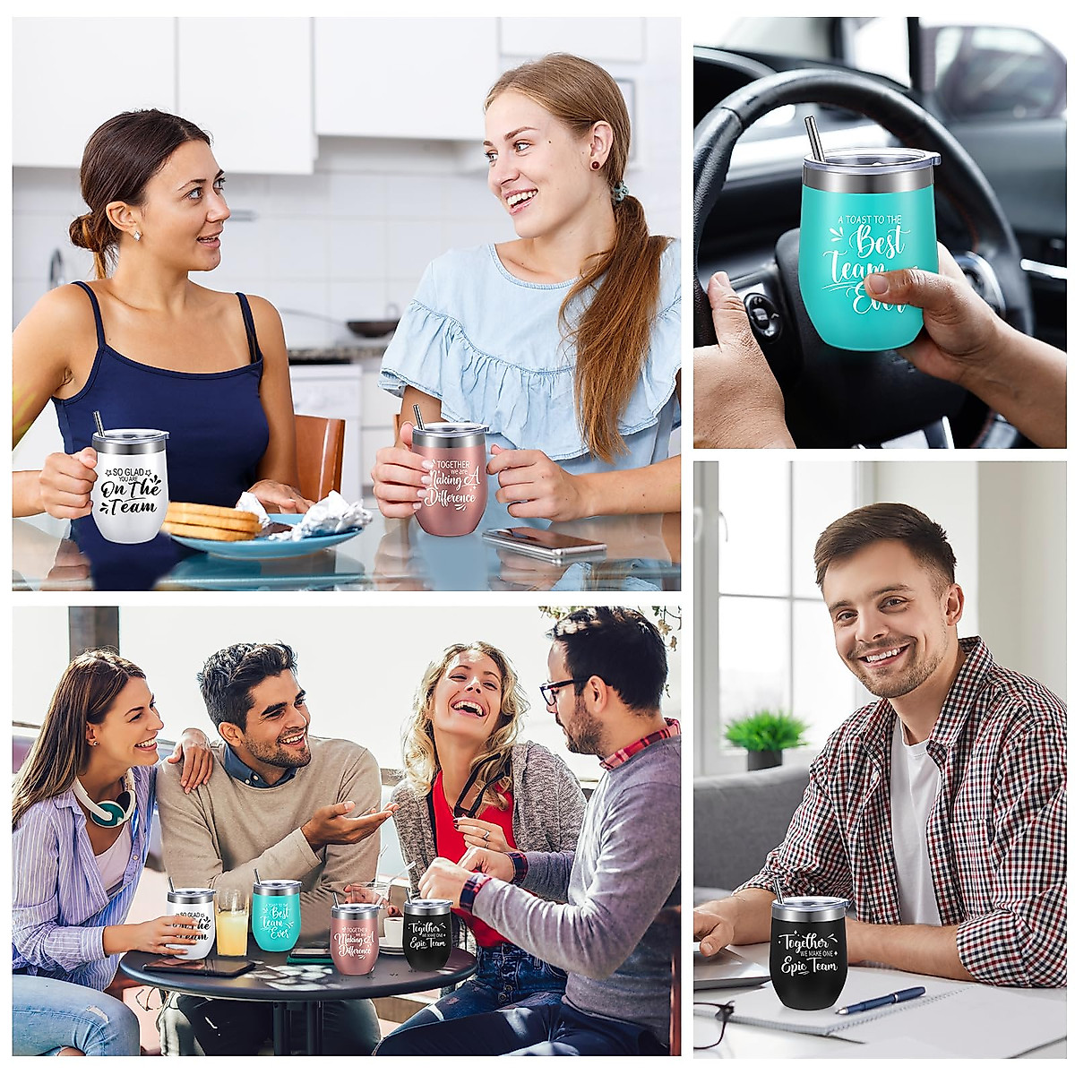 Sieral Pack Wine Tumbler Employee Appreciation and Team Motivation Thank You Gift for Coworker Women Men, 12 oz Multicolor Insulated Stainless Steel Tumbler with Lid and Straw