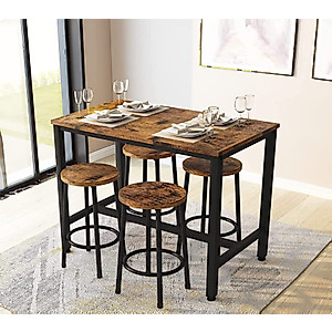 AWQM Pub Table and Chairs Set of 4, Industrial Counter Height Table with 4 Stools Small Dining Table Set for 4,Wooden Bar Table Set Dining Room Table Set for Small Spcae/Living Room,Rustic Brown