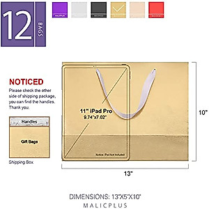 MALICPLUS 12 Large Gift Bags 13x5x10 Inches, Luxury Large Gift Bags with Handles for All Occasions (Gold with Grass Texture)