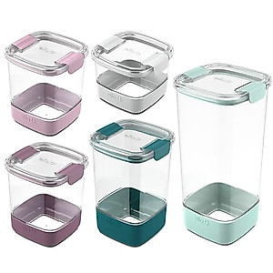 Ello Airtight Food Storage Plastic Canisters with Non-Slip Base Locking Lids and Labels for Kitchen and Pantry Organization Perfect for Sugar, Cereal, Pasta | Set of 5 Mixed Set | Garden Goals