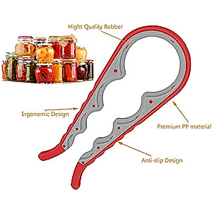 Jar Opener, 5 in 1 Multi Function Can Opener Bottle Opener Kit with Silicone Handle Easy to Use for Children, Elderly and Arthritis Sufferers (Apple Red）