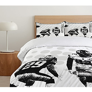 Ambesonne Sports Duvet Cover Set, Grungy American Football Image International Team World Cup Kick Play Speed Victory, Decorative 3 Piece Bedding Set with 2 Pillow Shams, Queen Size, White Charcoal