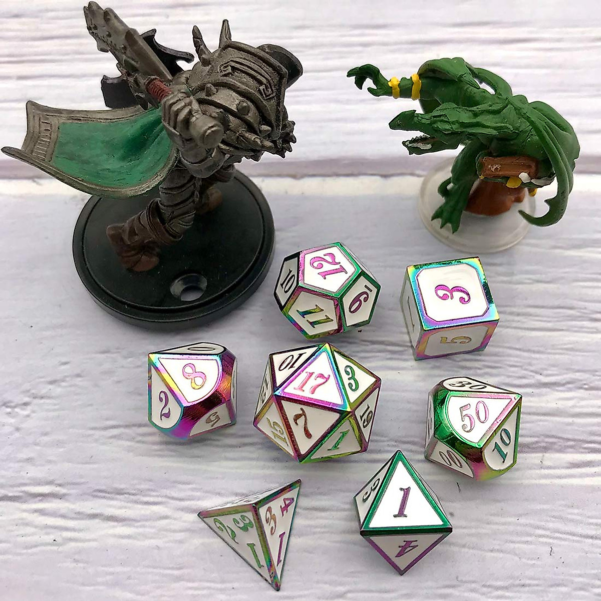 DND Metal Dice Set Enamel dice 7 Die Polyhedral Dice Set DND Dice Role Playing Game Dice Set with Storage Bag for RPG Dungeons and Dragons D&D Math Teaching