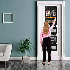 2 Pack Over Door Hanging Organizer, Boczif 5-Shelf Wall Mount Storage with 4 Large Pocket and Mesh Clear Window, Closet Door Organizer for Bathroom,Pantry,Closet,Dorm,Toys,Kitchen, Cosmetics (2-Black)