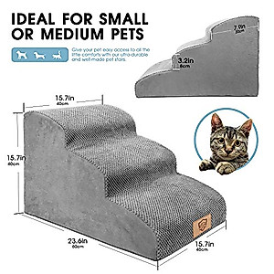 Topmart 3 Tiers Foam Dog Ramps/Steps,Non-Slip Dog Steps,Extra Wide Deep Dog Stairs,High Density Foam Pet Stairs/Ladder,Best for Older Dogs,Cats,Small Pets,with Pet Hair Remover Roller,Grey