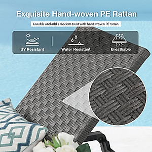 Patiorama Patio Chaise Lounge Set of 2, Aluminum Outdoor Folding Lounge Chair, All-Weather PE Rattan Wicker Adjustable Reclining Lounge Chair for Outside,Portable Sun Lounger for Beach Lawn Pool-Grey